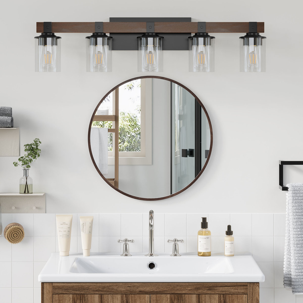 17 Stories Bathroom Vanity Lighting, Bathroom Vanity Lights Over Mirror, Iron Frame & Wood ...